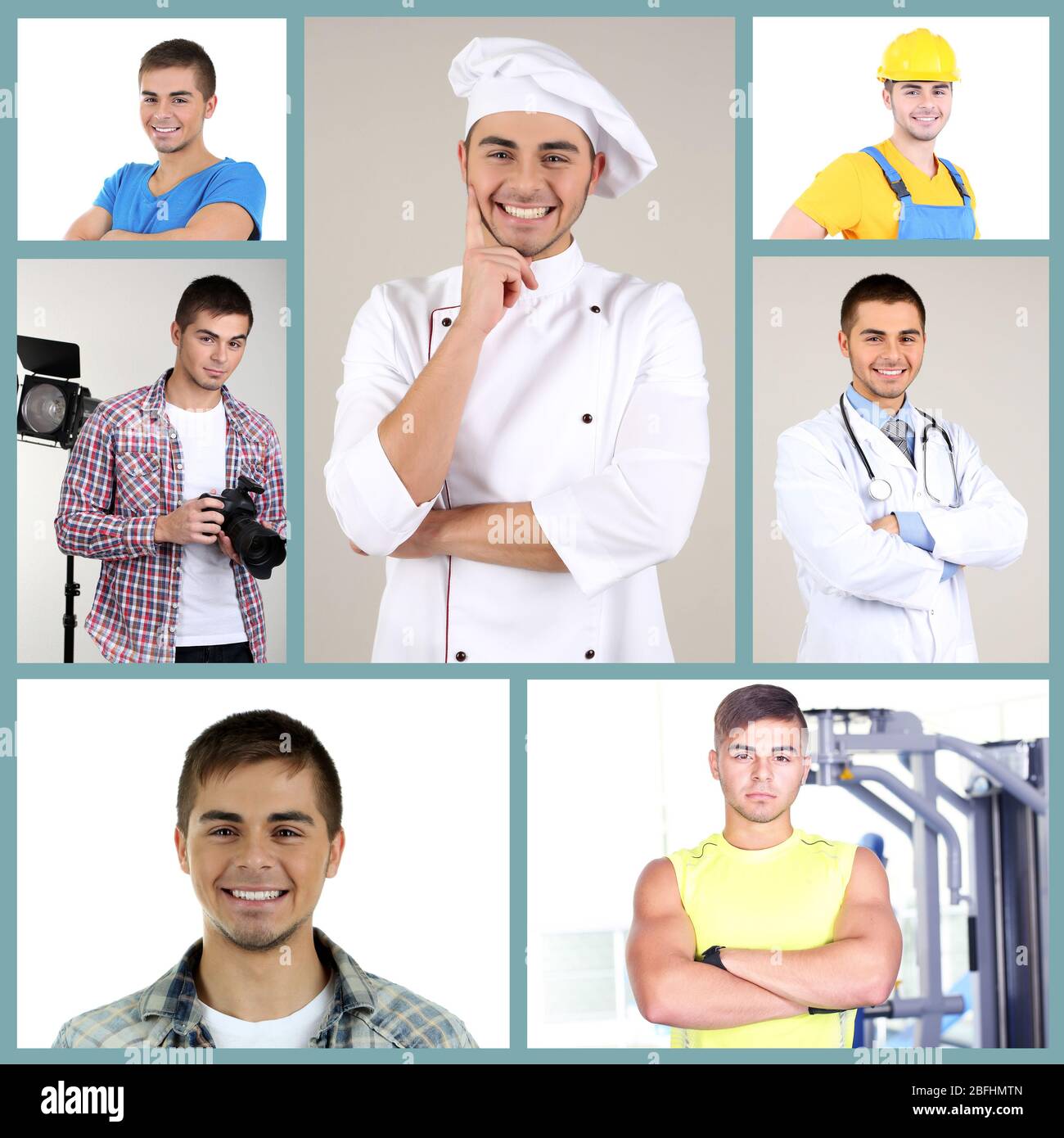 Collage of portraits young handsome man Stock Photo - Alamy