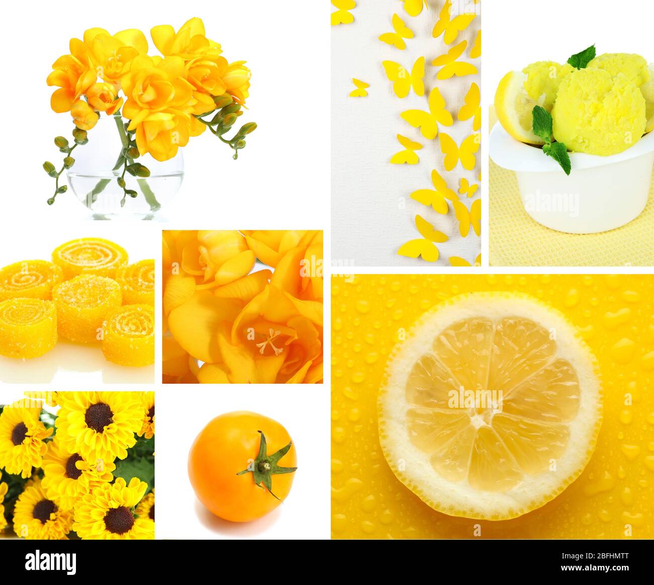 Collage of photos in yellow colors Stock Photo - Alamy