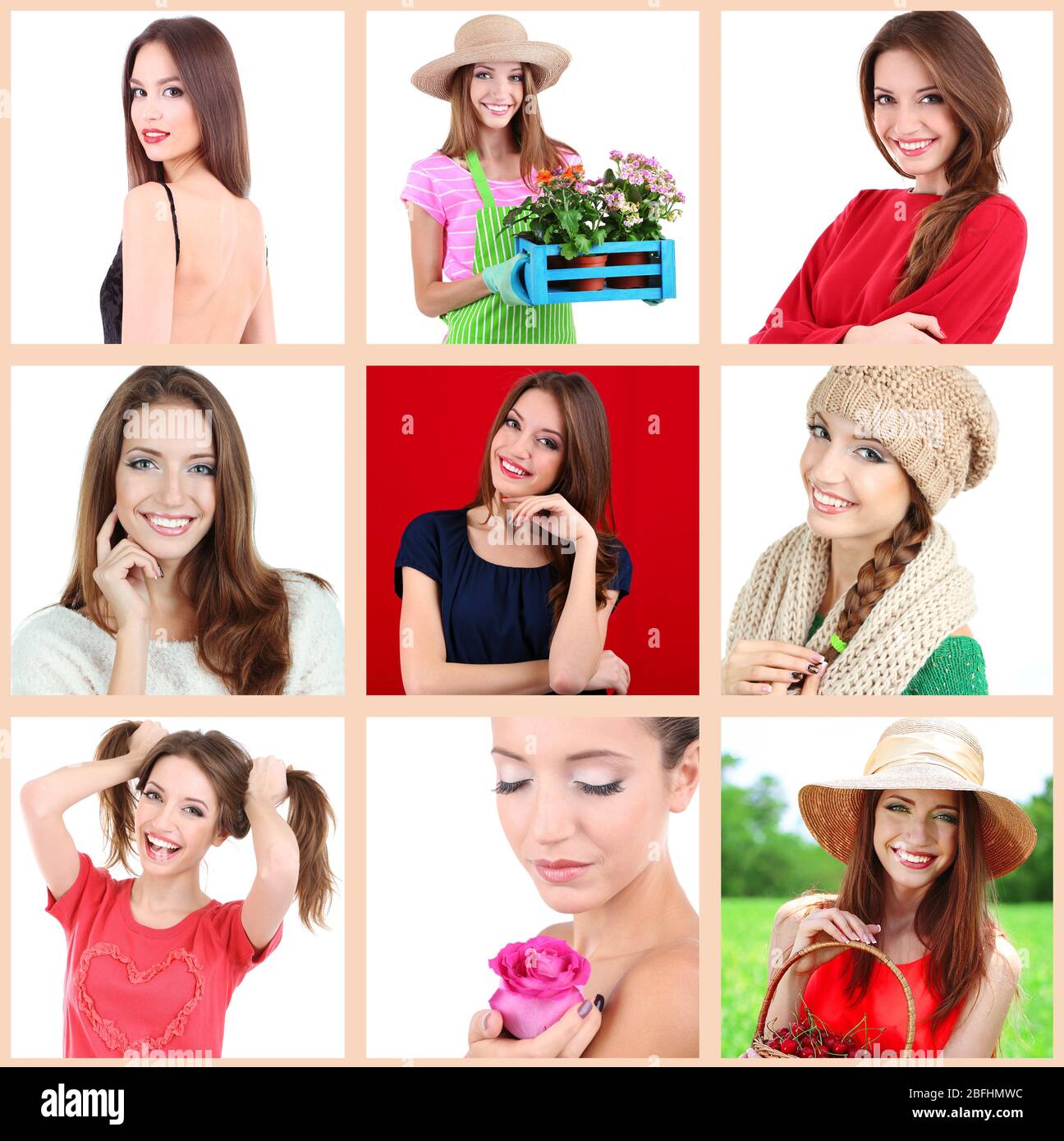 Collage of portraits young beautiful girl Stock Photo - Alamy