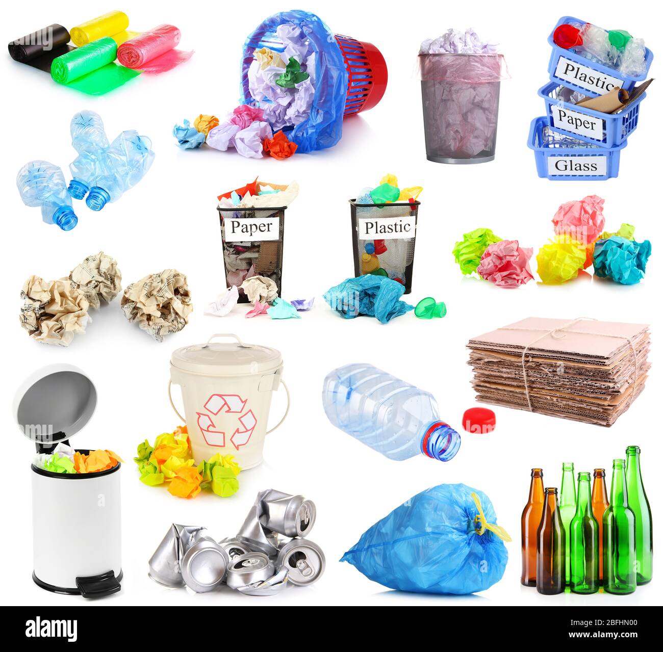 Collage of different garbage isolated on white Stock Photo - Alamy