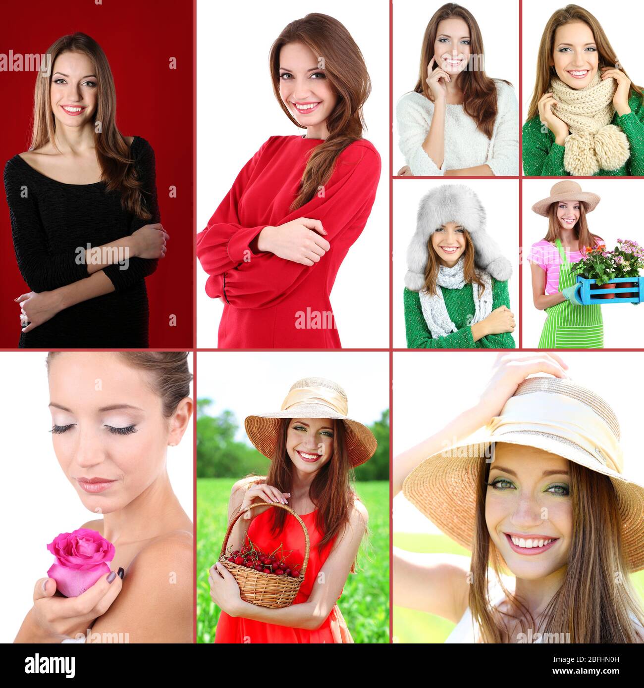 Collage of portraits young beautiful girl Stock Photo - Alamy