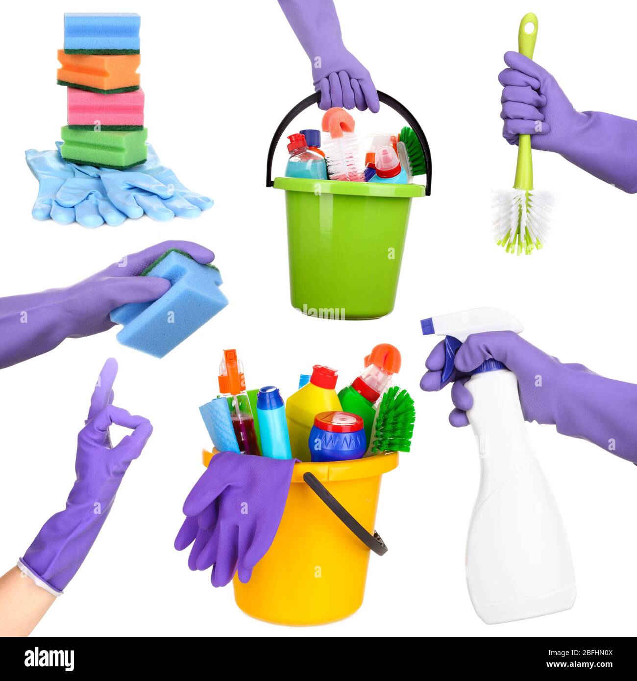 Cleaning items isolated on white Stock Photo - Alamy