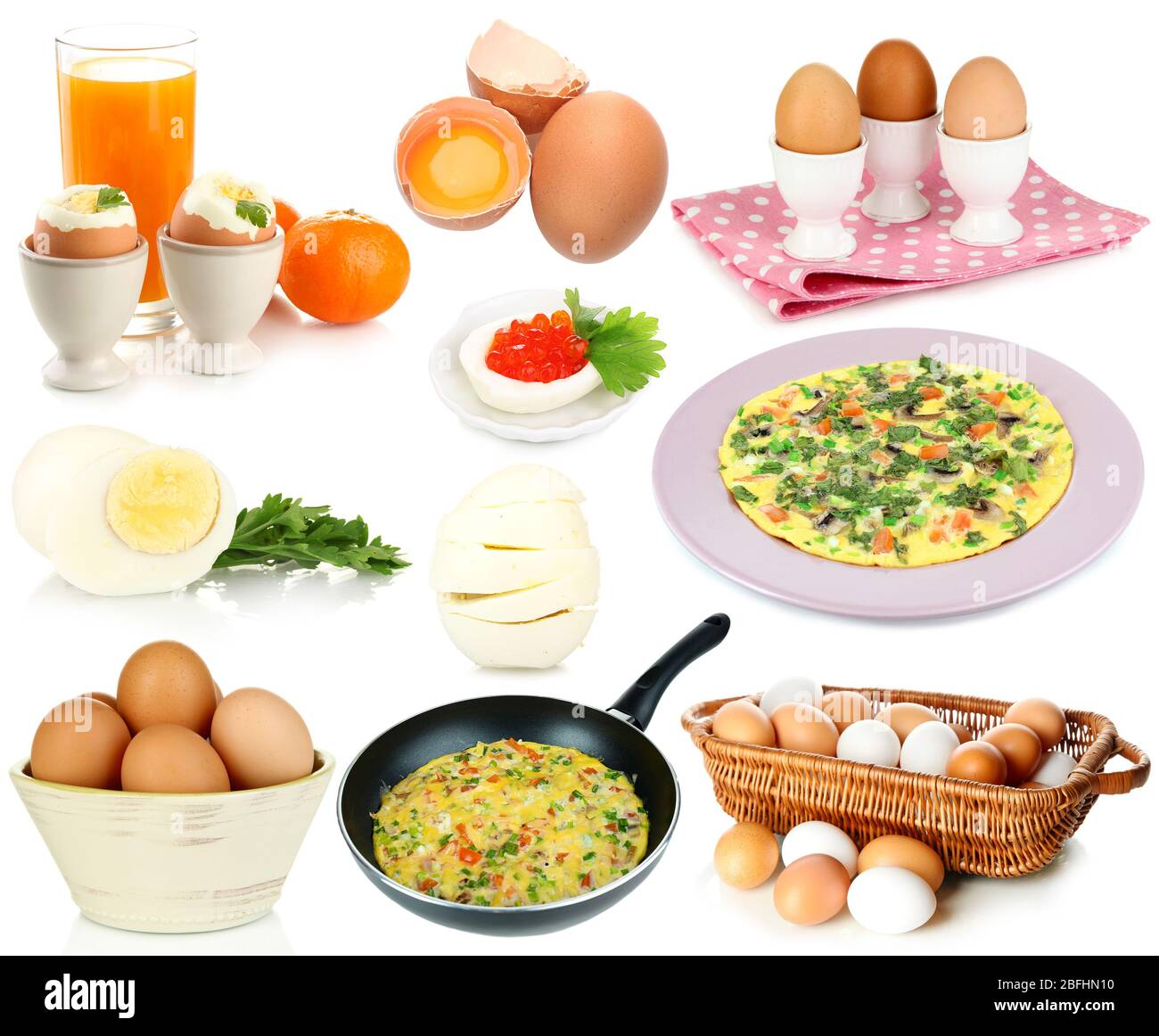 Collage of eggs isolated on white Stock Photo - Alamy