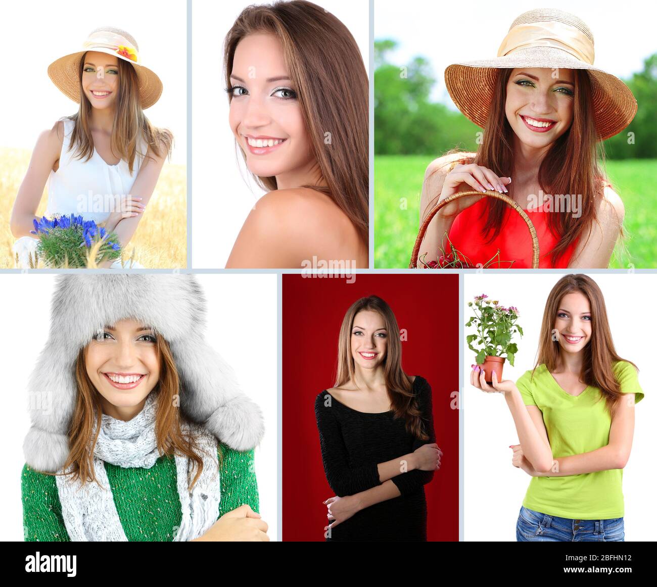 Collage of portraits young beautiful girl Stock Photo - Alamy