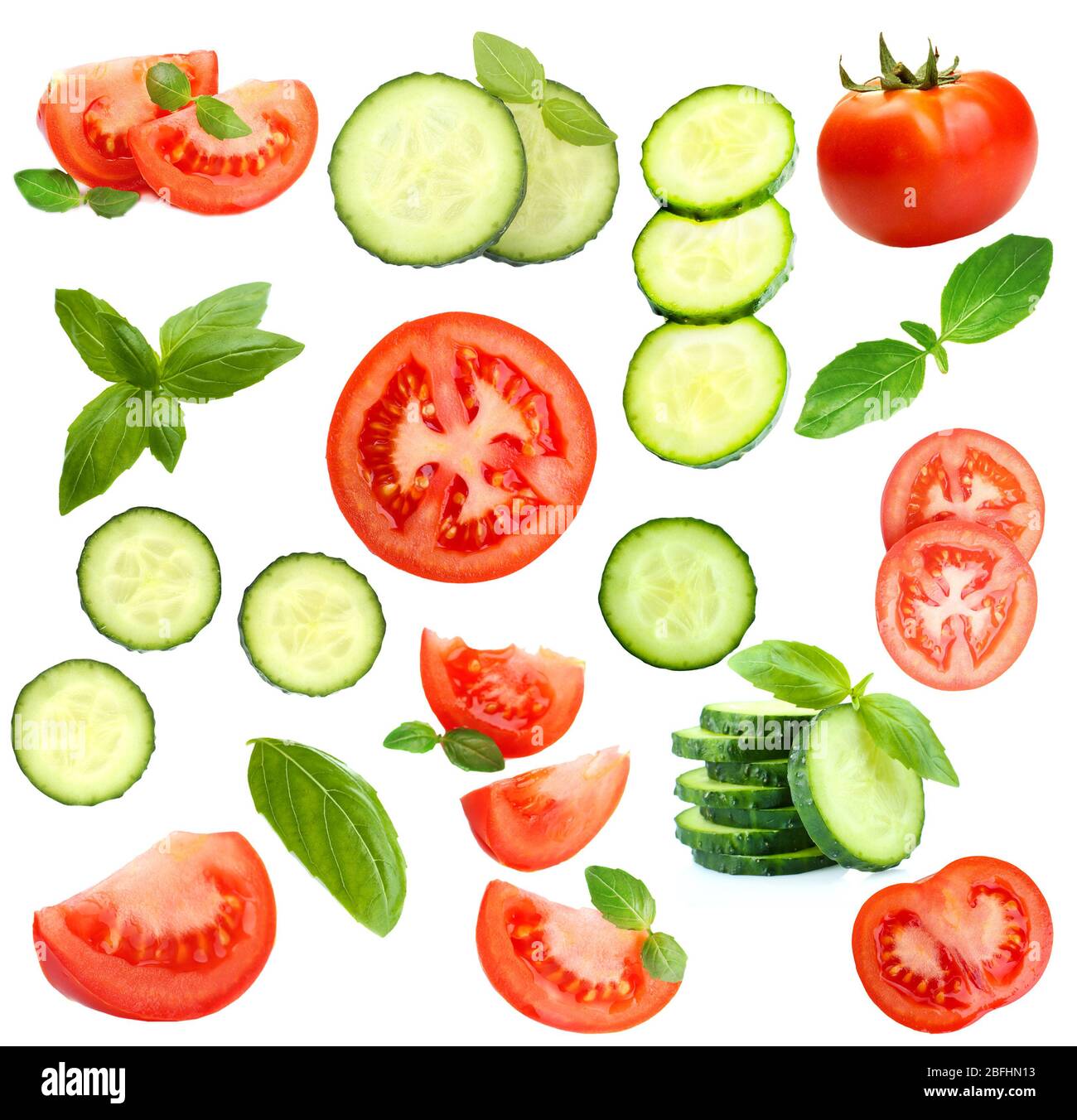 Collage of vegetable slices isolated on white Stock Photo - Alamy