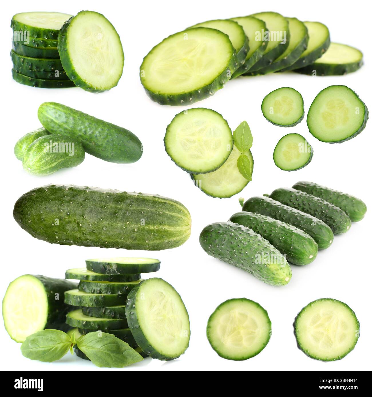 Collage of cucumber isolated on white Stock Photo - Alamy