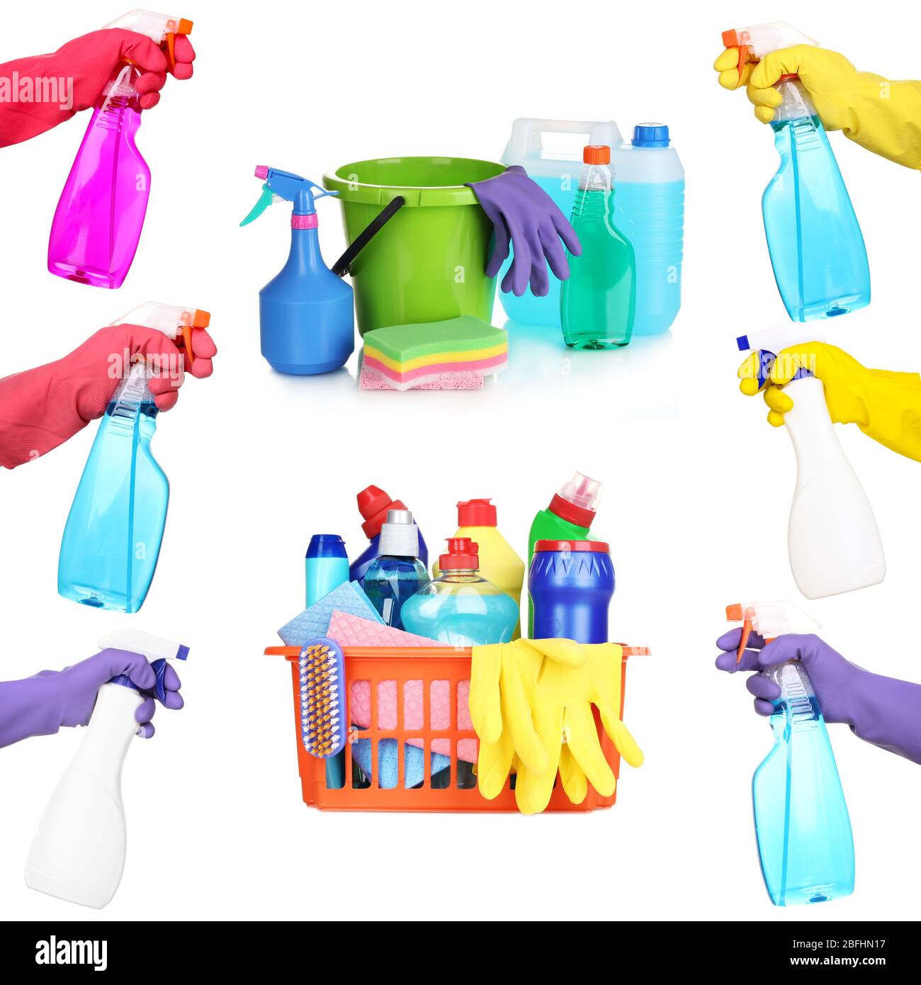 Cleaning items isolated on white Stock Photo - Alamy