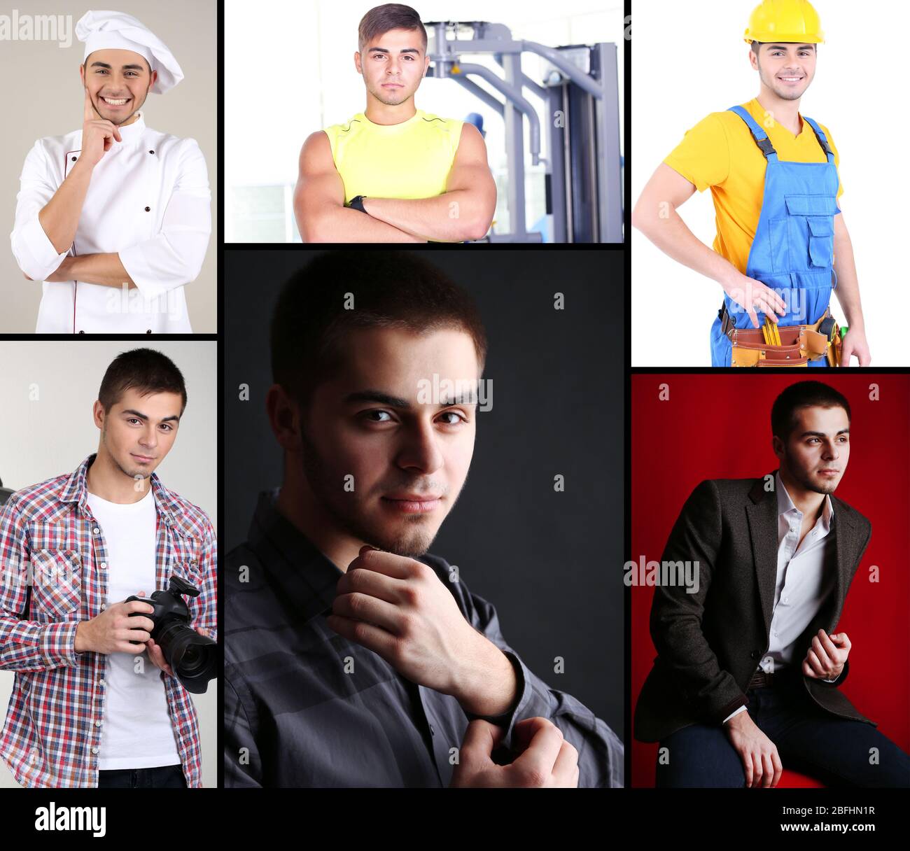 Collage of portraits young handsome man Stock Photo - Alamy