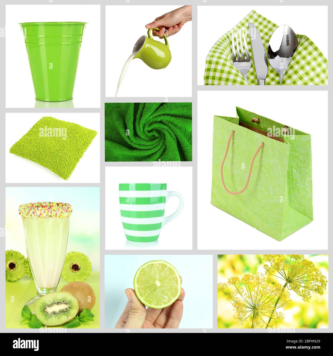 Collage of photos in green color Stock Photo - Alamy