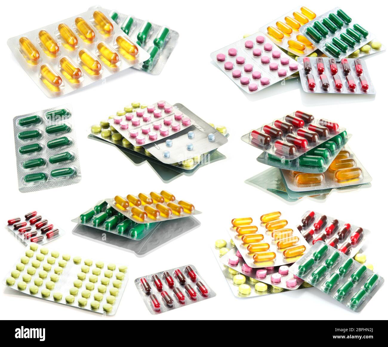 Collage of pills isolated on white Stock Photo - Alamy