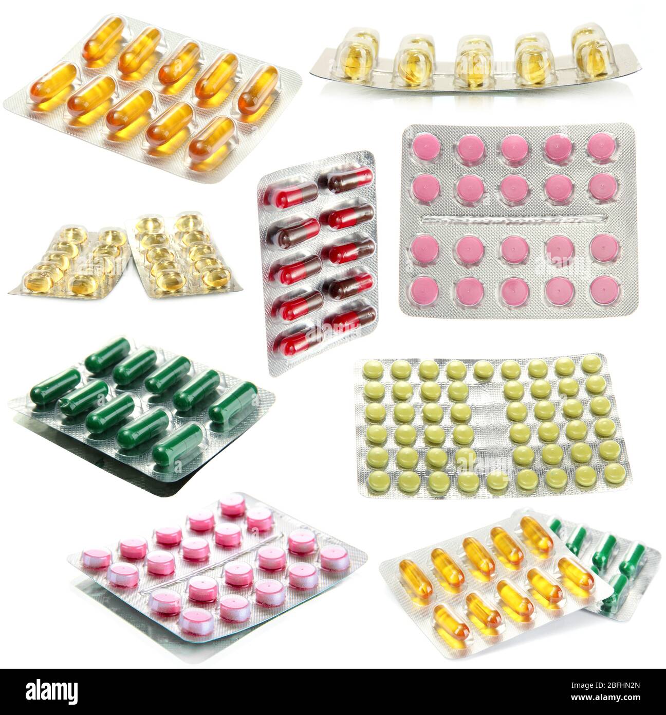 Collage of pills isolated on white Stock Photo - Alamy