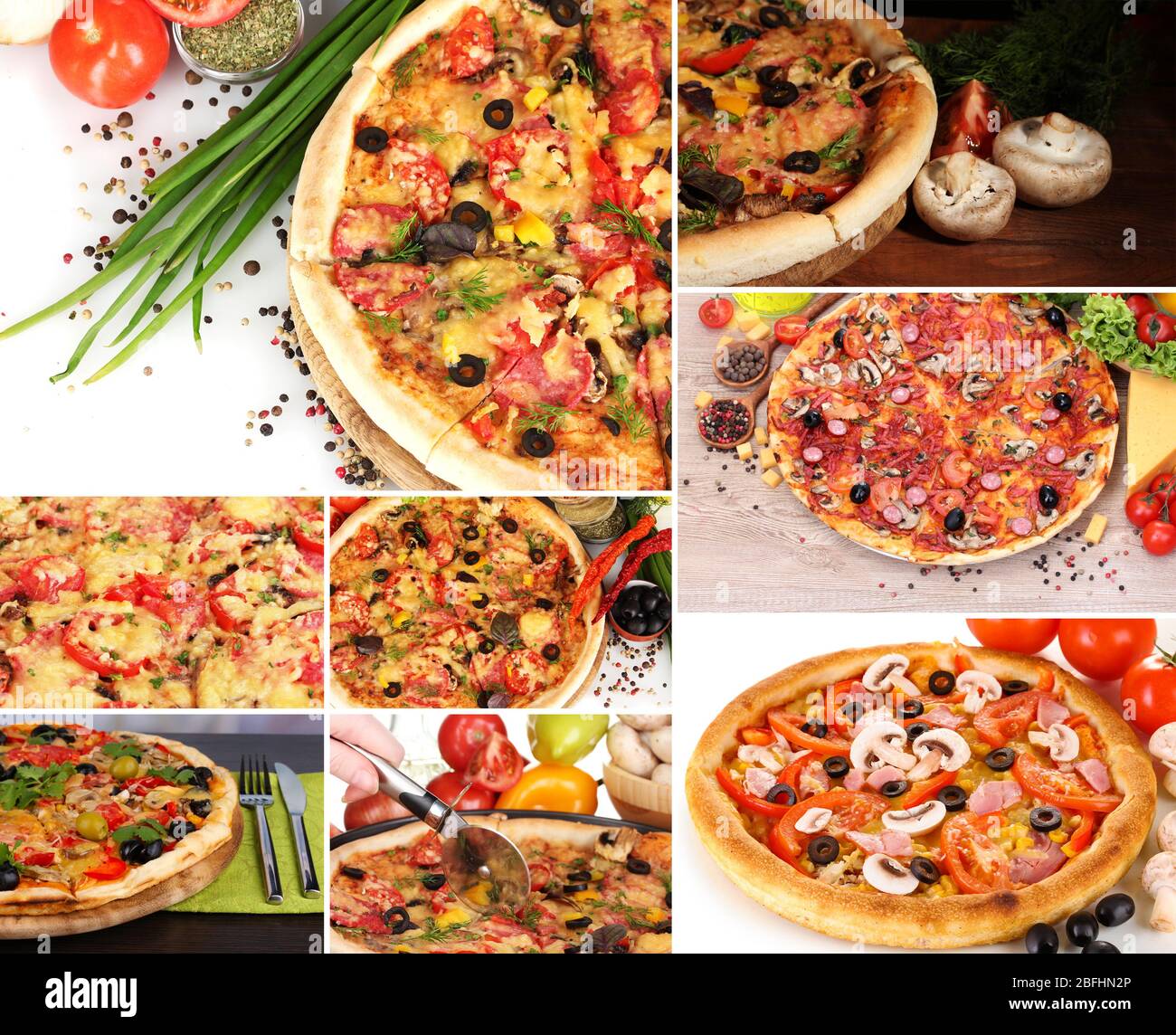 Collage of various pizza Stock Photo - Alamy