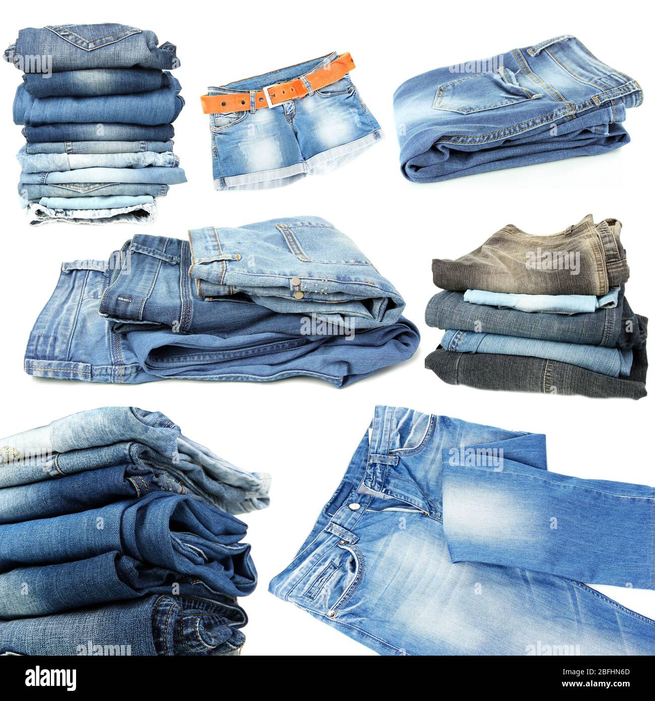 Collage of jeans isolated on white Stock Photo - Alamy