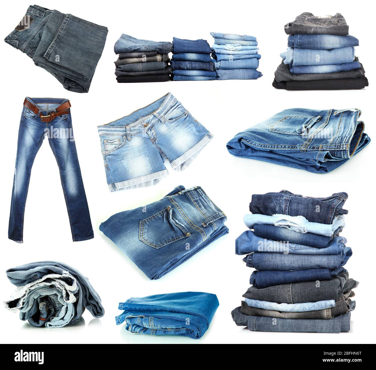 Jeans collage isolated on white Stock Photo - Alamy