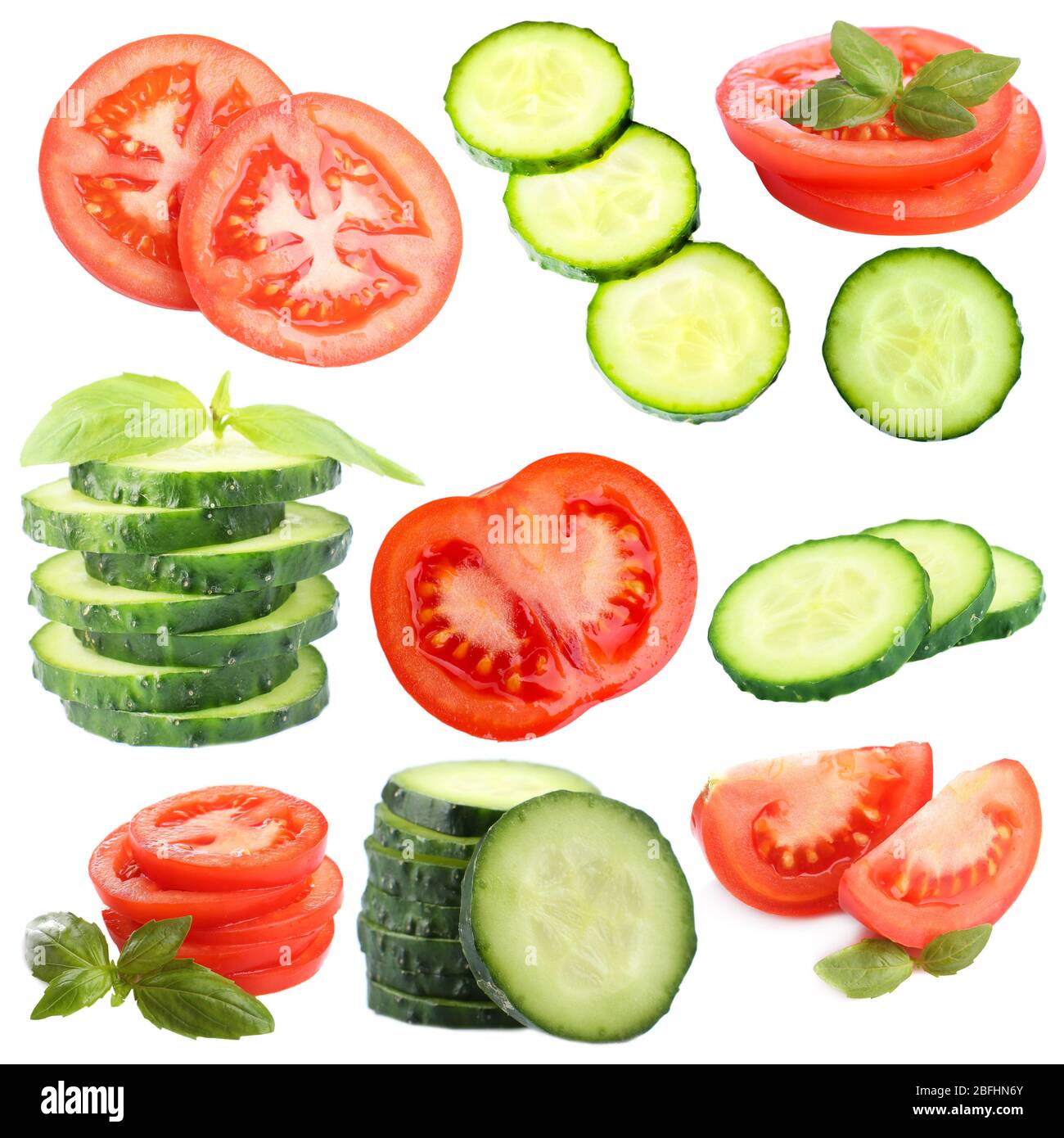 Collage of vegetable slices isolated on white Stock Photo - Alamy