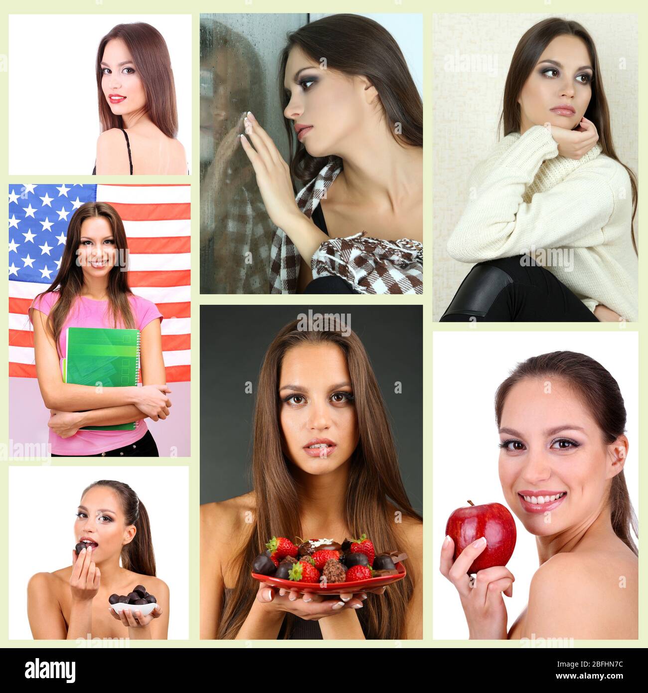 Collage of portraits young beautiful girl Stock Photo - Alamy