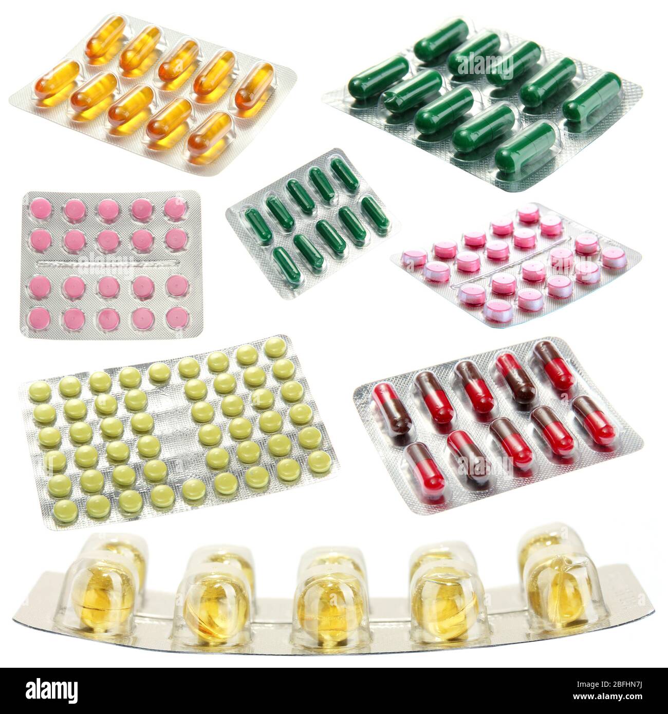 Collage of pills isolated on white Stock Photo - Alamy