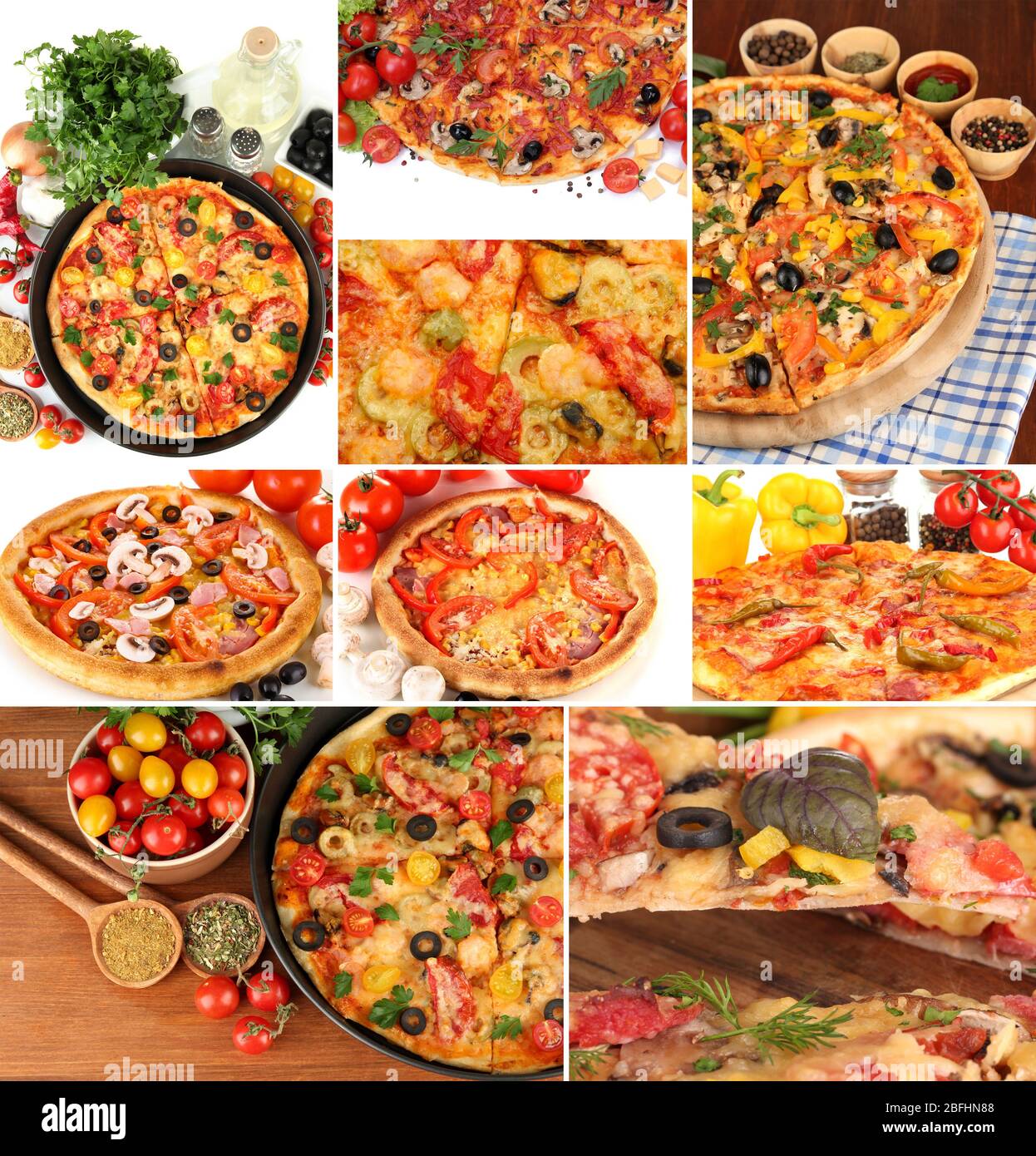 Collage of various pizza Stock Photo - Alamy
