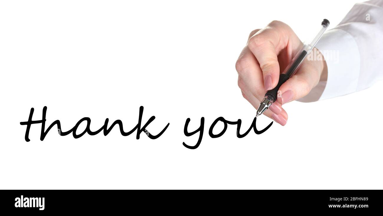 Thank you hand writing on transparent board Stock Photo - Alamy