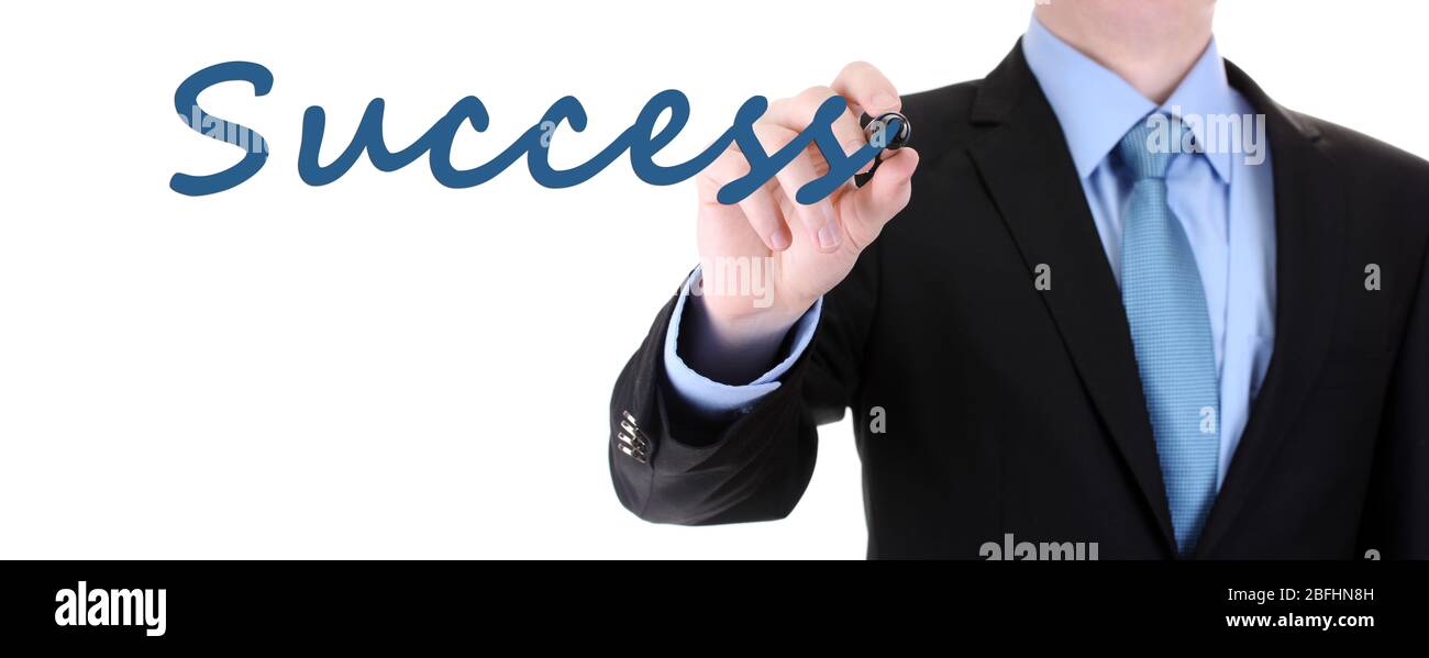 Man writing word Success on transparent board Stock Photo - Alamy