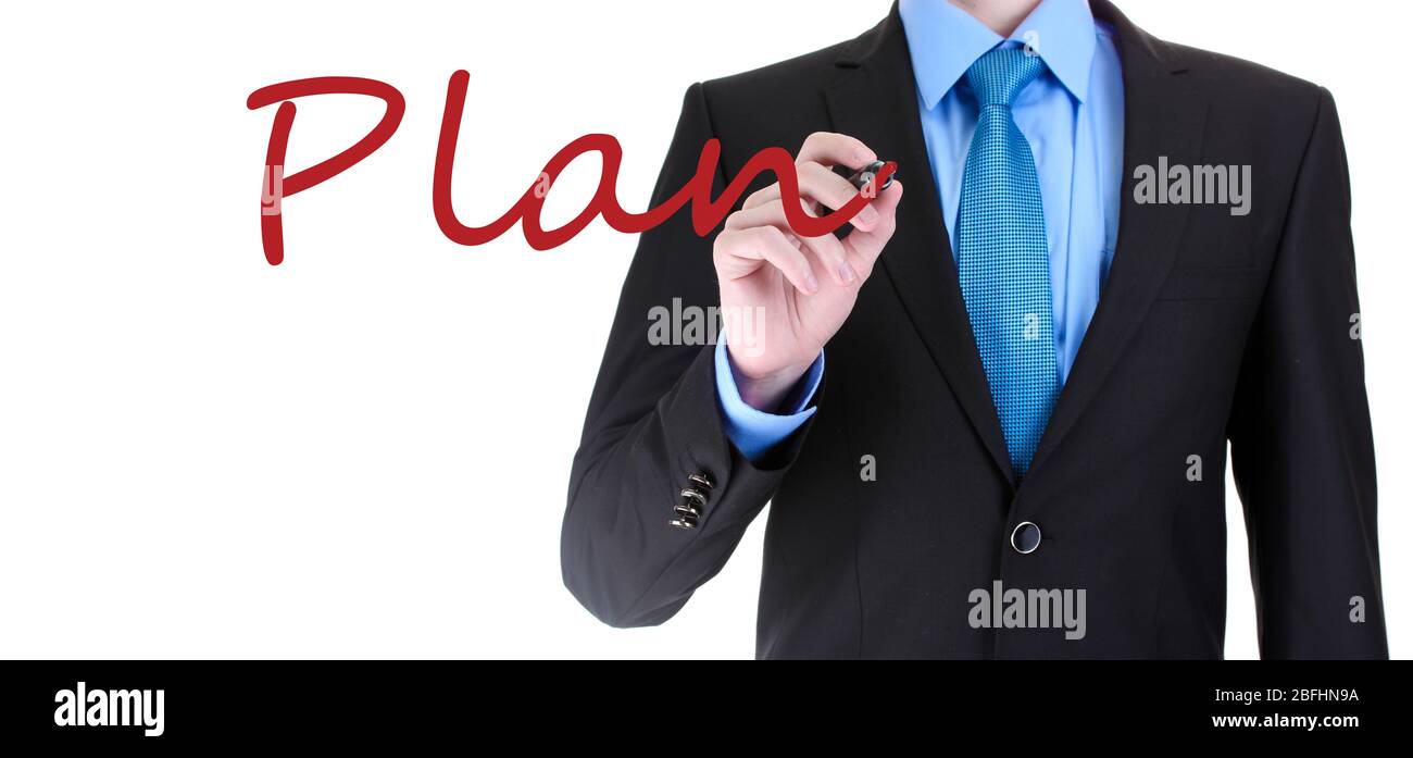 Man writing word Plan on transparent board Stock Photo - Alamy