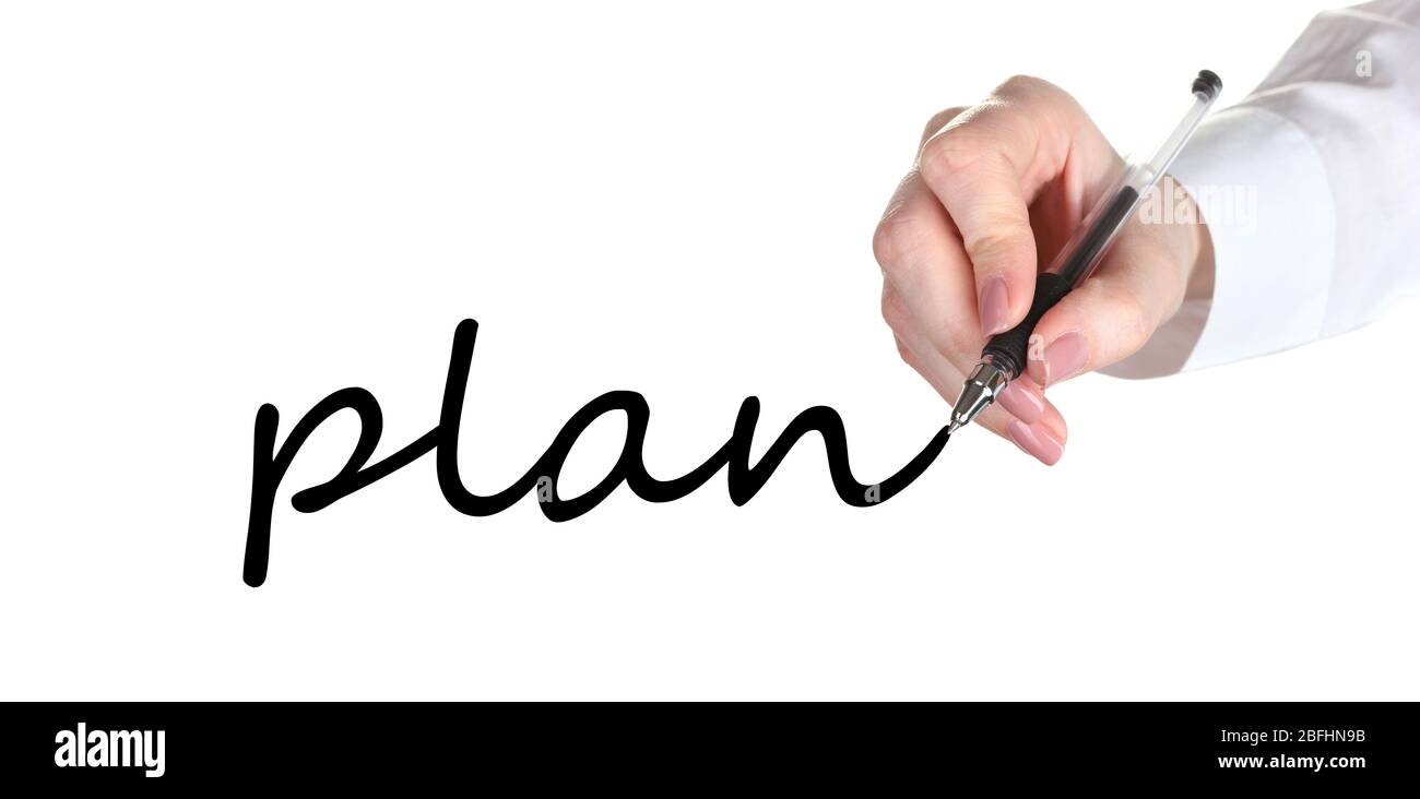 Hand writing word Plan on transparent board Stock Photo - Alamy