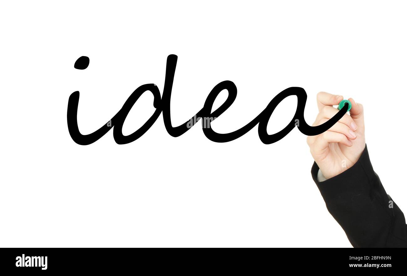 Hand writing word Idea on transparent board Stock Photo - Alamy