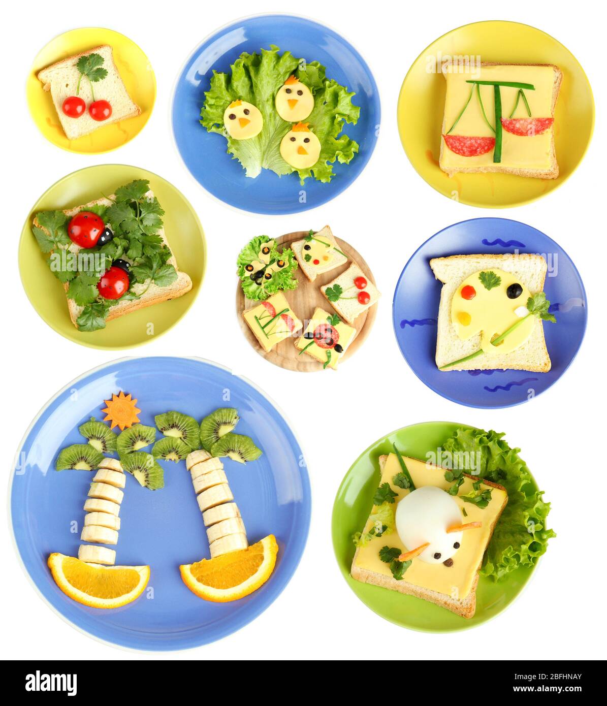 Collage of fun food for kids isolated on white Stock Photo - Alamy
