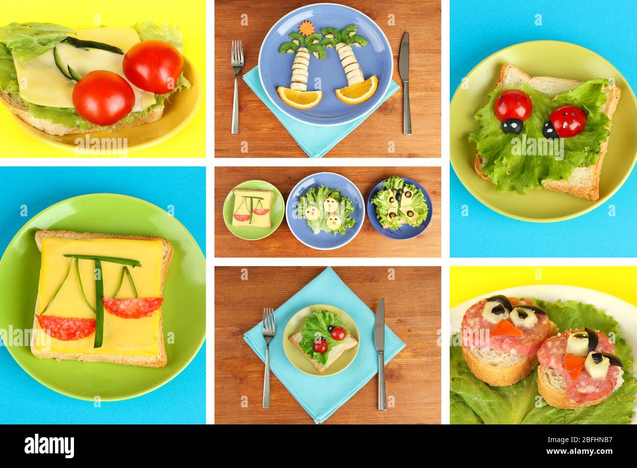 Collage of fun food for kids Stock Photo - Alamy