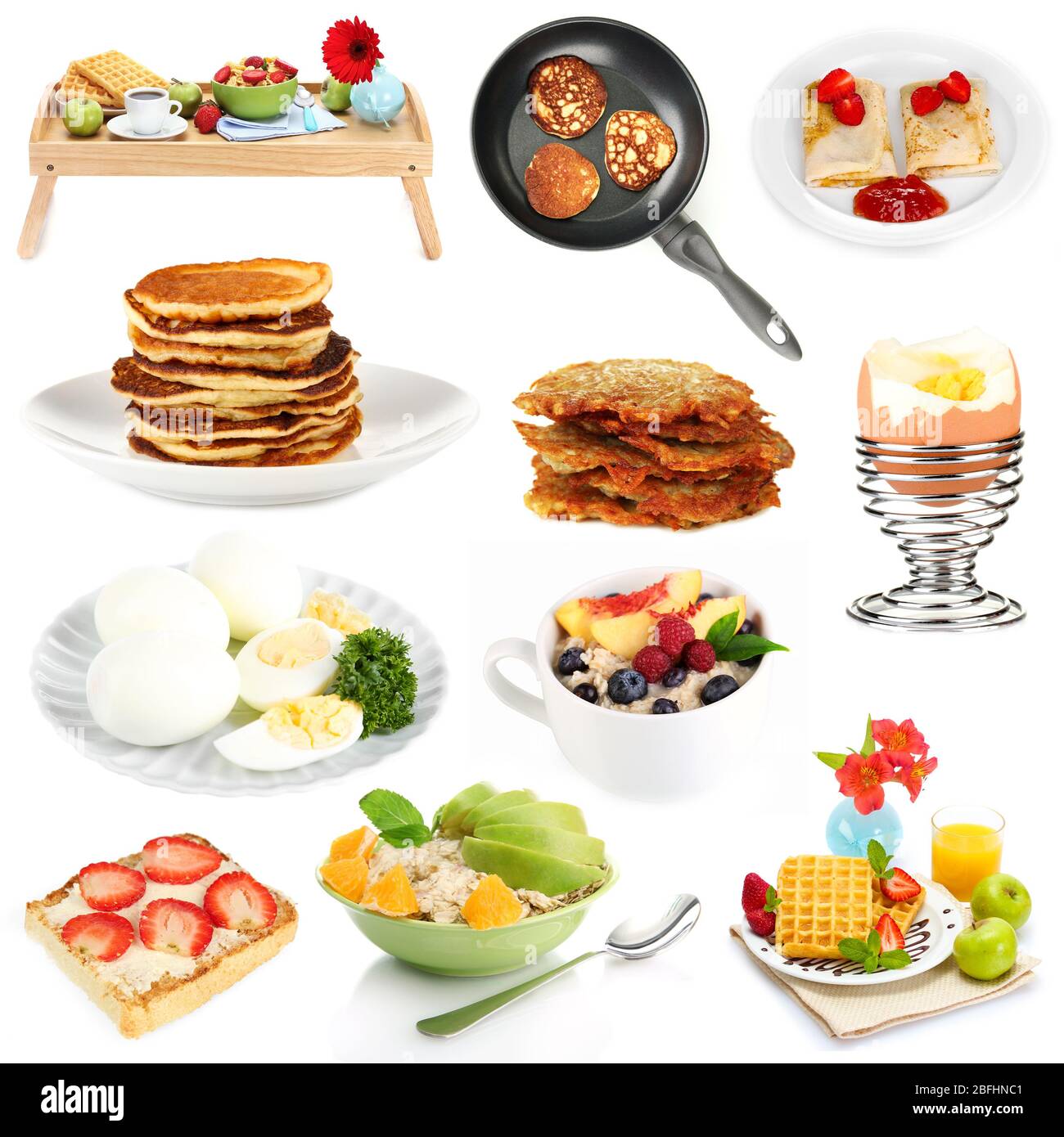 Breakfast collage isolated on white Stock Photo - Alamy