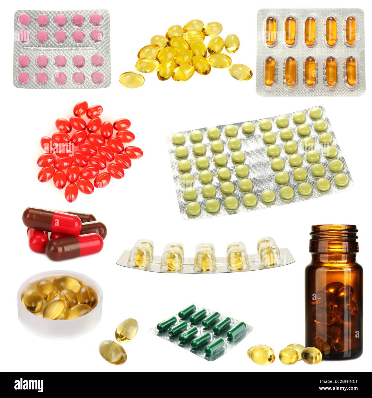 Collage of pills isolated on white Stock Photo - Alamy