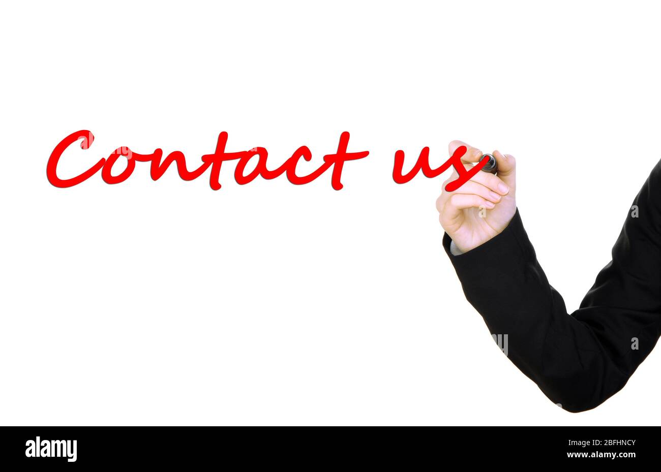 Hand writing Contact us on transparent board Stock Photo - Alamy