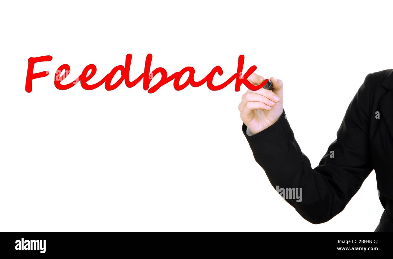 Hand writing word Feedback on transparent board Stock Photo - Alamy