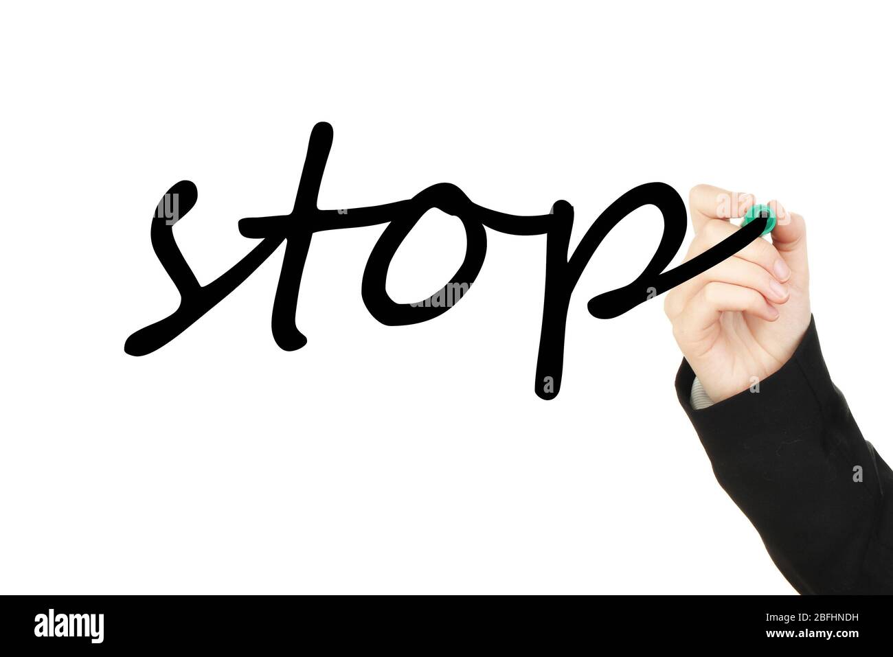 Hand writing word Stop on transparent board Stock Photo - Alamy