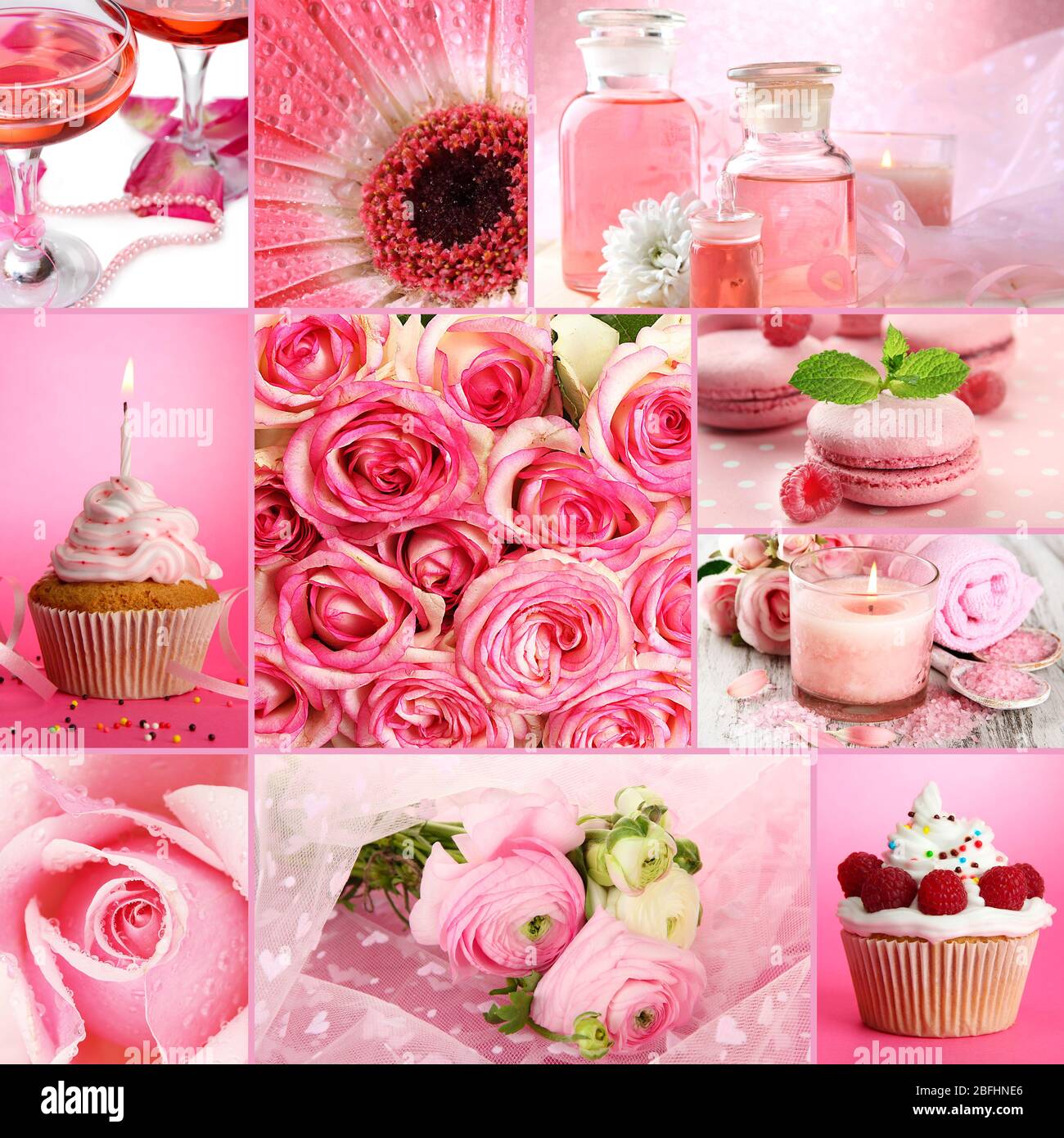 Collage of photos in pink colors Stock Photo - Alamy