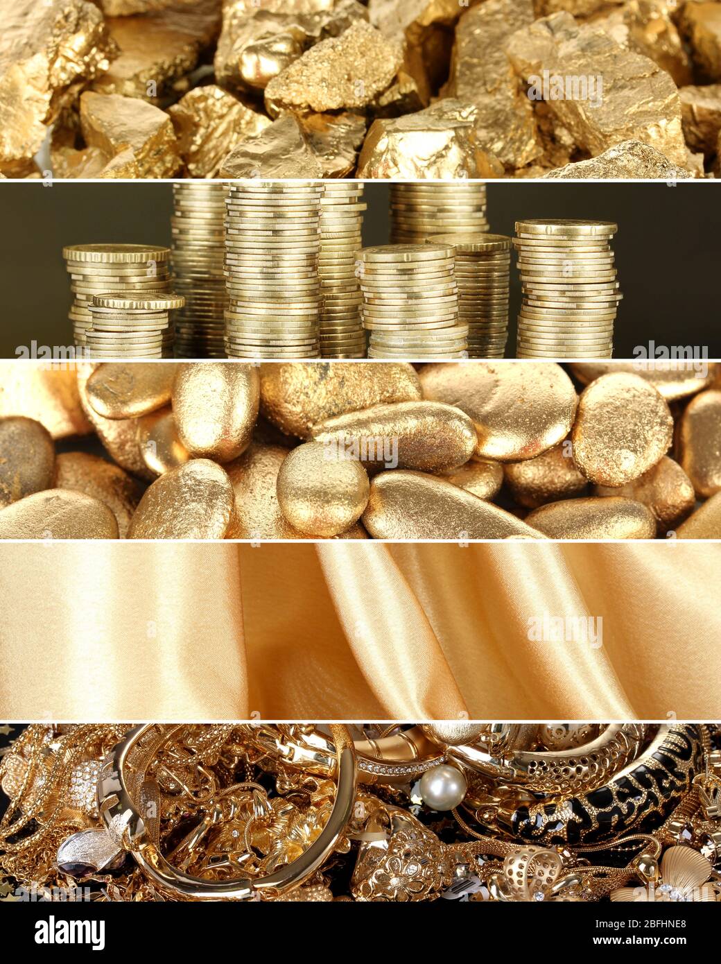 Collage of photos in gold colors Stock Photo - Alamy