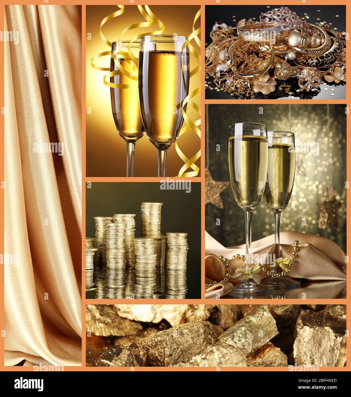 Collage of photos in gold colors Stock Photo - Alamy