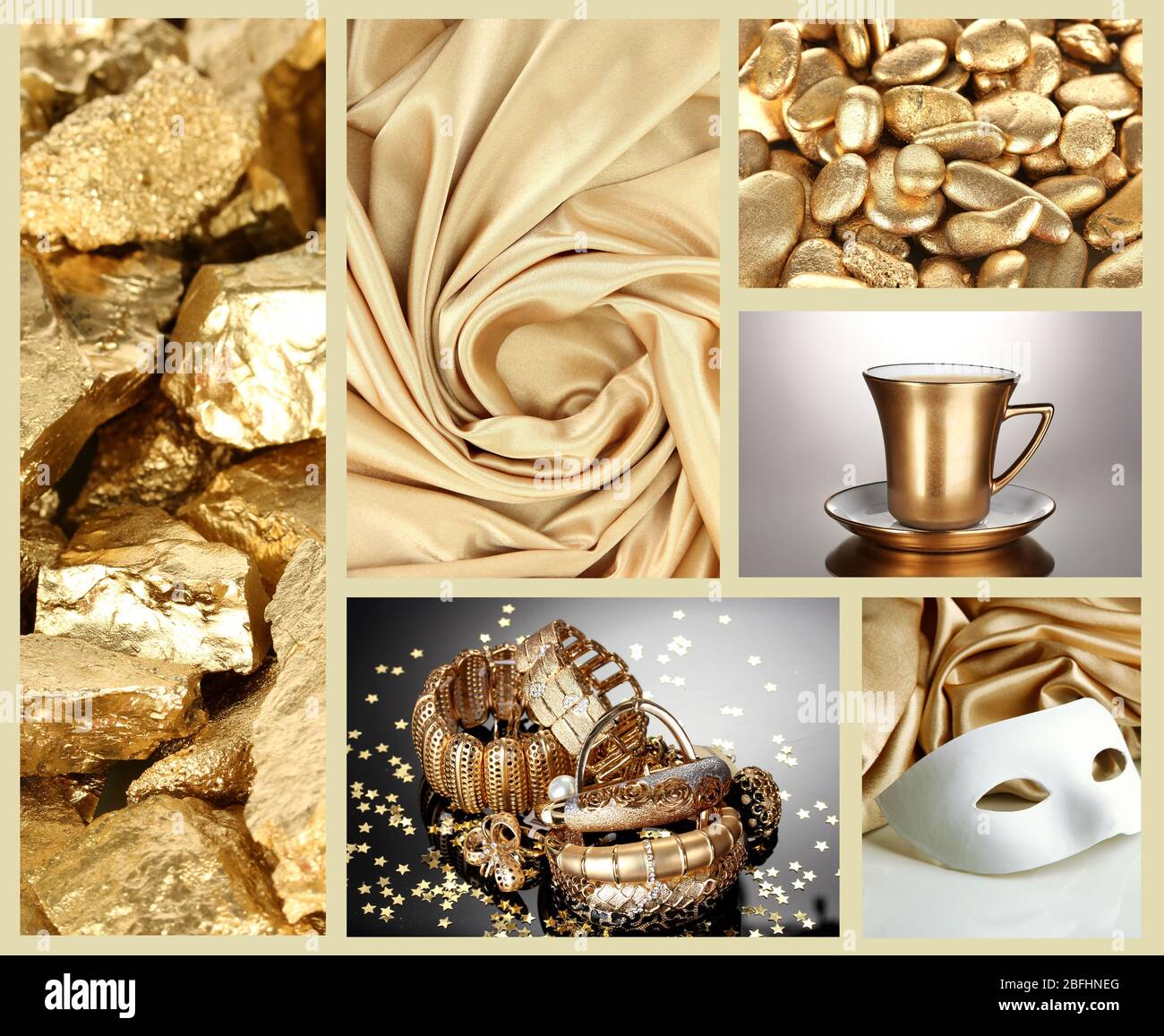 Collage of photos in gold colors Stock Photo - Alamy