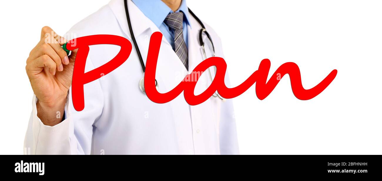 Doctor writing word Plan on transparent board Stock Photo - Alamy