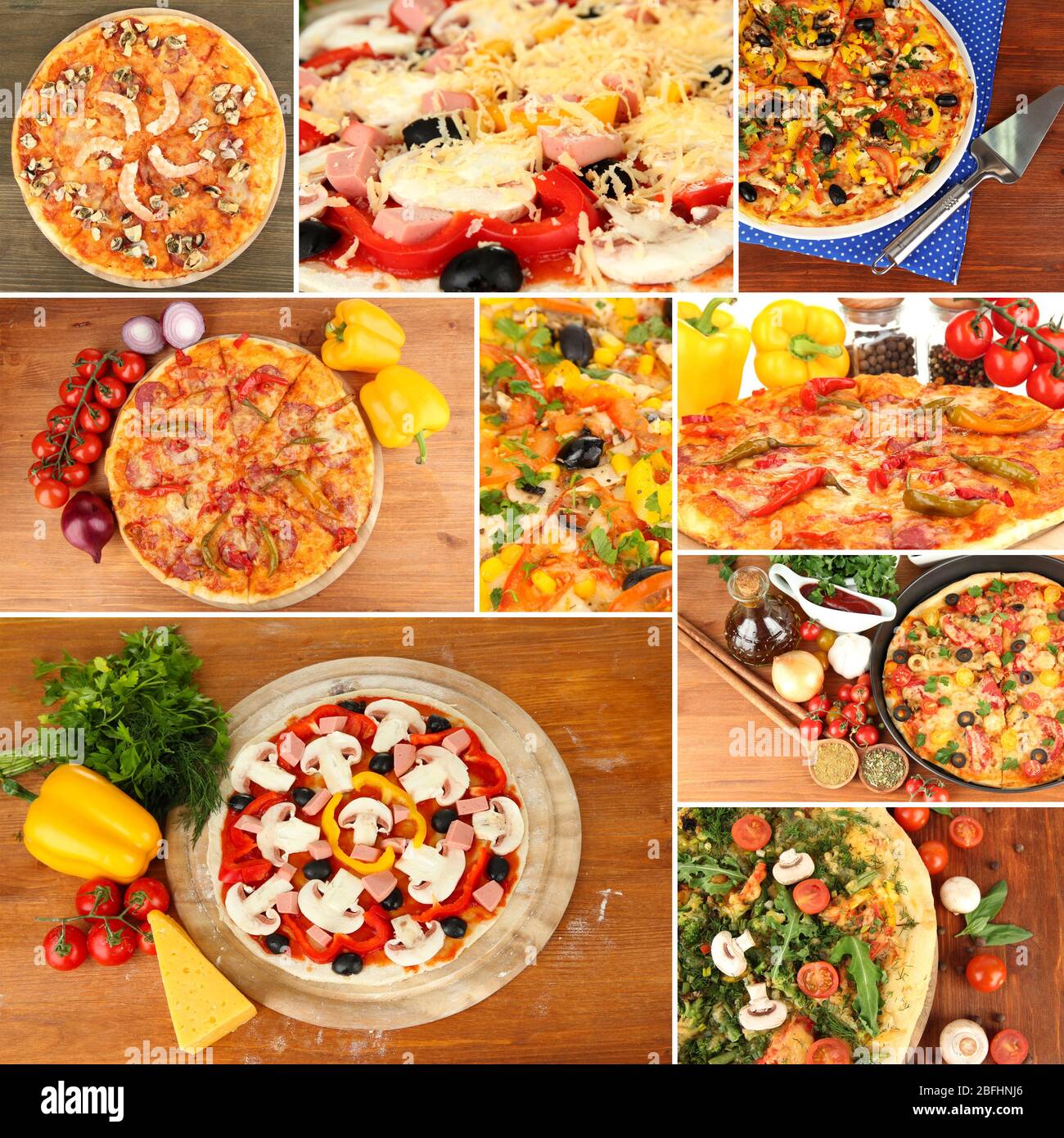 Collage of various pizza Stock Photo - Alamy