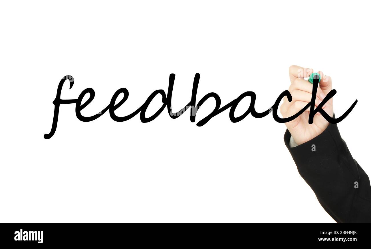 Hand writing word Feedback on transparent board Stock Photo - Alamy