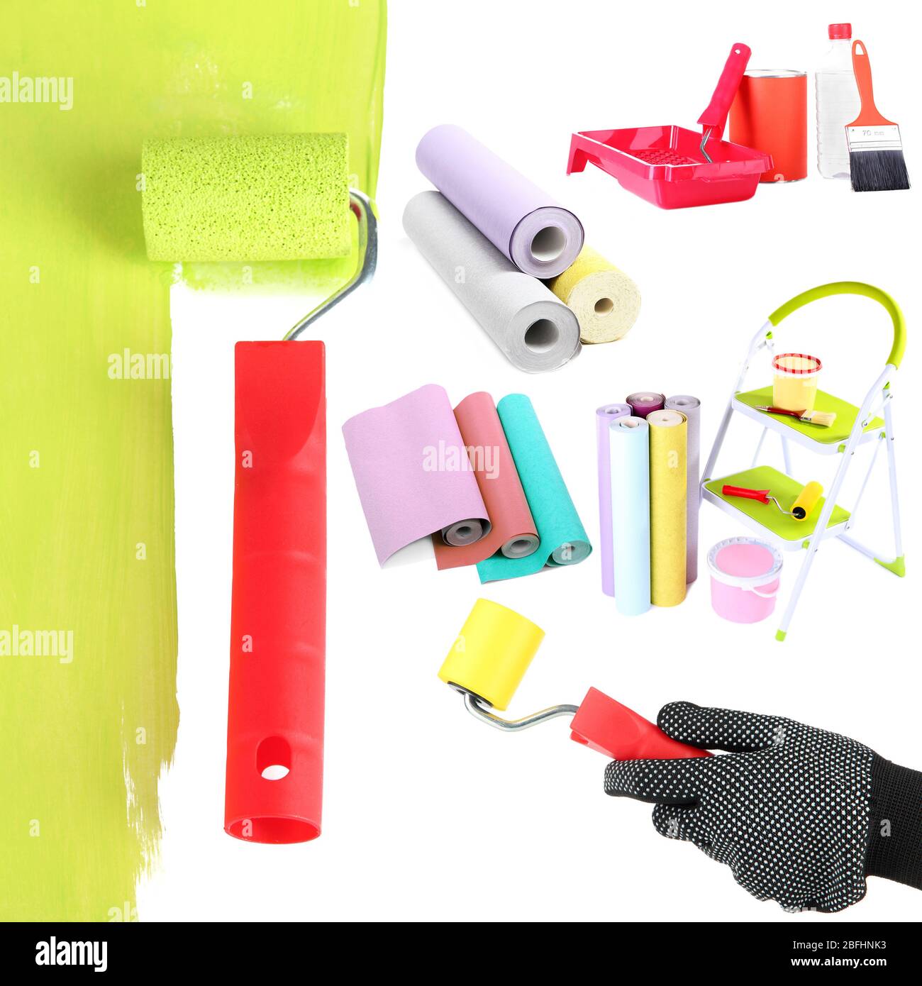 Collage of materials for repair isolated on white Stock Photo - Alamy