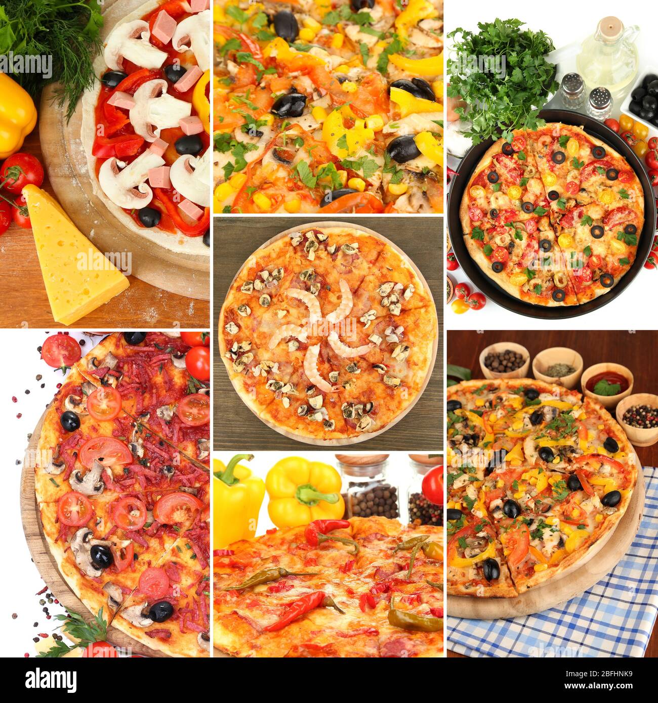 Collage of various pizza Stock Photo - Alamy