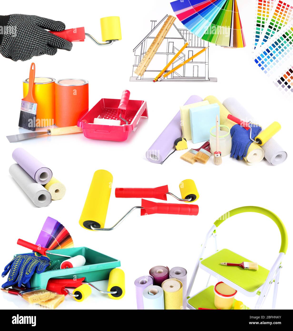 Collage of materials for repair isolated on white Stock Photo - Alamy