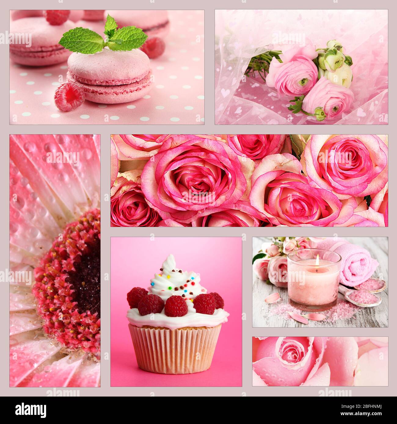 Collage of photos in pink colors Stock Photo - Alamy