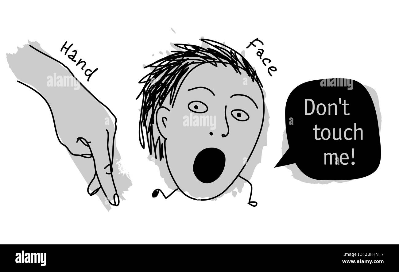 Doodles dont touch hand face hygiene isolated object grayscale Stock ...