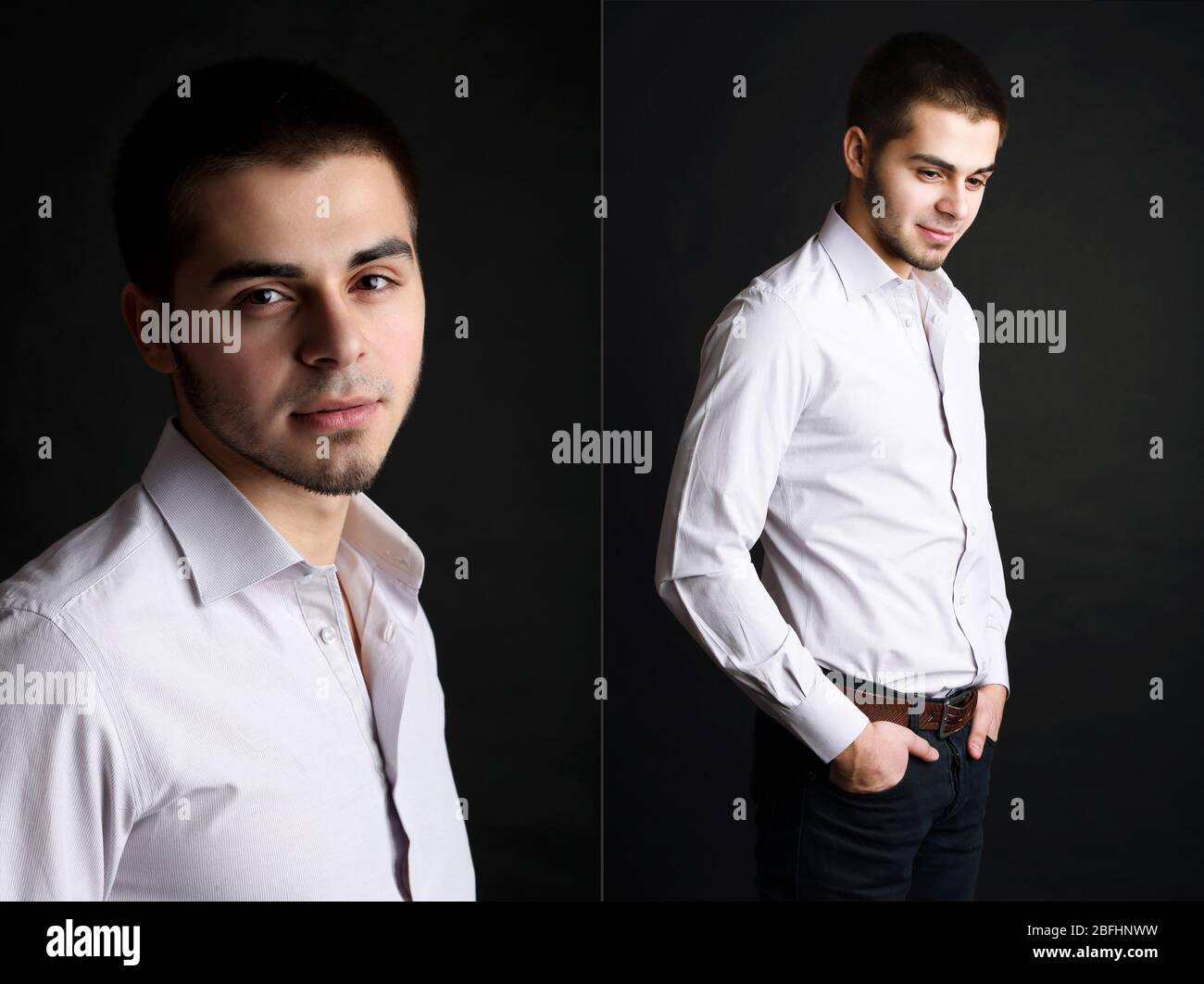 Snapshot of model. Handsome man on black background Stock Photo - Alamy