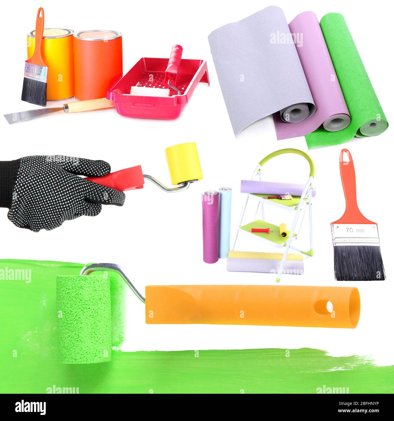 Collage of materials for repair isolated on white Stock Photo - Alamy