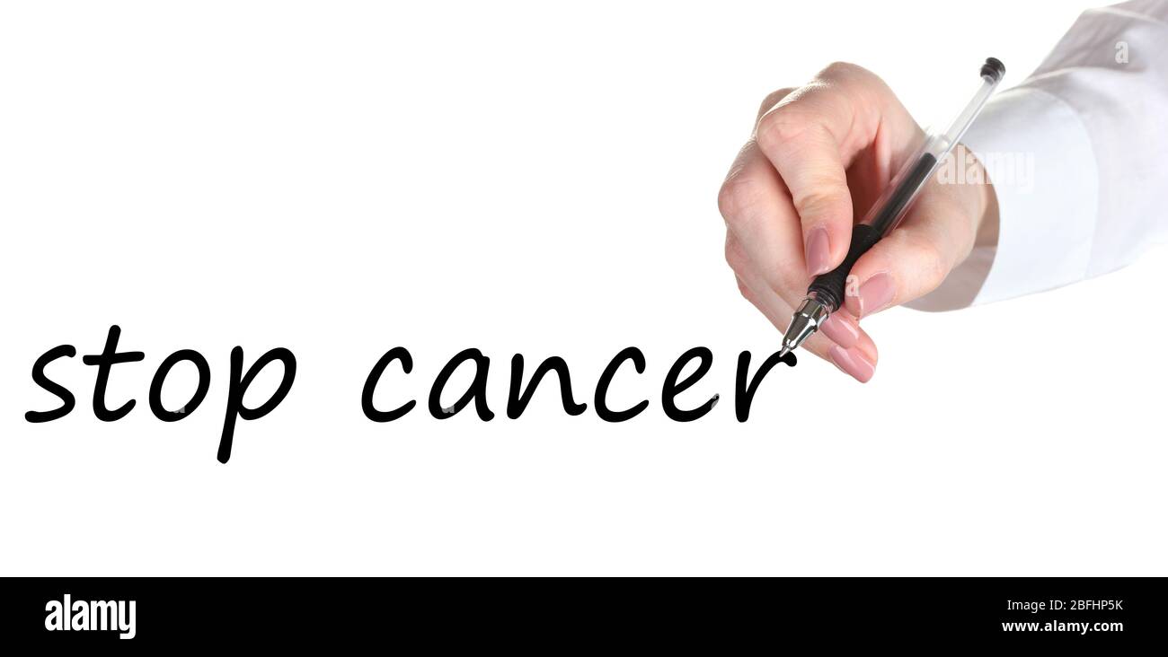 Stop Cancer hand writing with pen on transparent board Stock Photo - Alamy