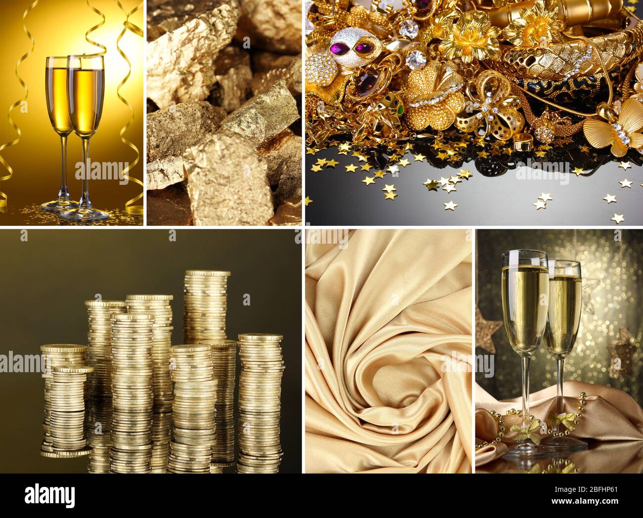 Collage of photos in gold colors Stock Photo - Alamy